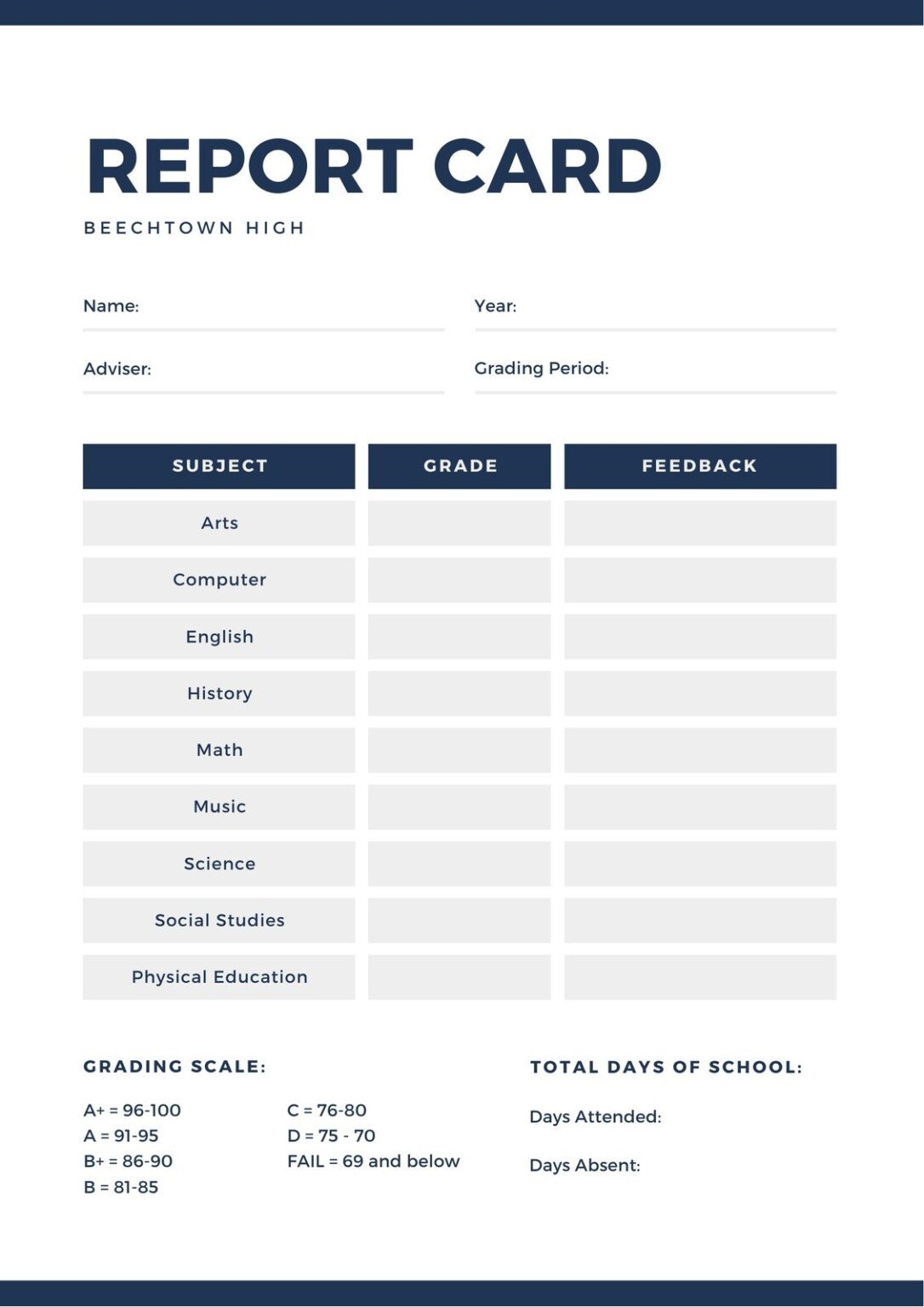 Customizable Report Card Template (Word)