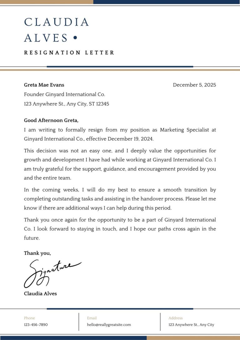 Resignation Letter Template for a Job (Word)