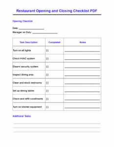 Restaurant Closing Checklist Template
