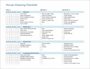 Printable Room Cleaning Checklist Template