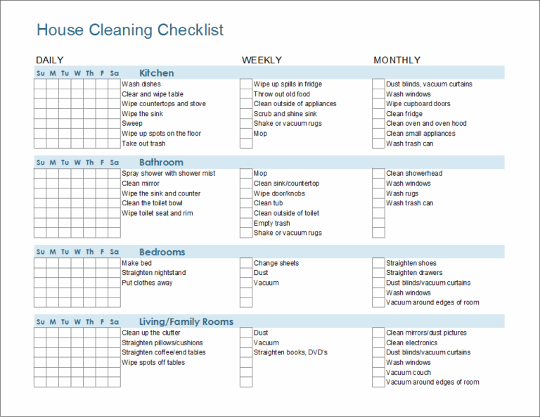 Printable Room Cleaning Checklist Template
