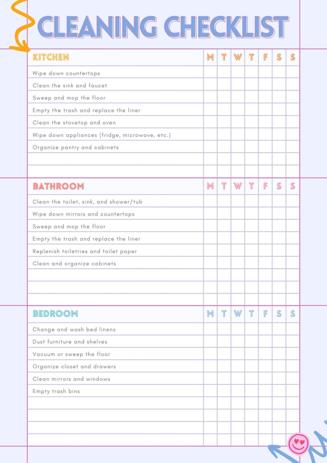 Printable Room Cleaning Checklist Template