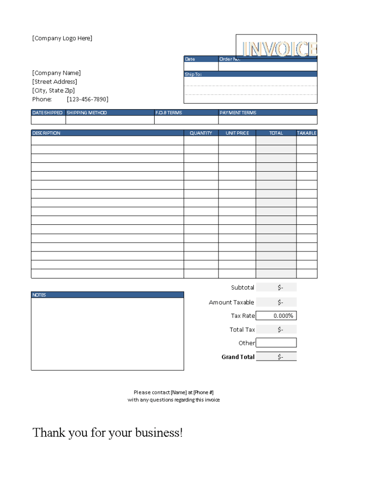 Free Printable Sales Invoice Template