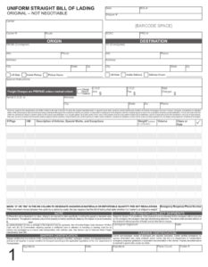 Printable Straight Bill of Lading Form