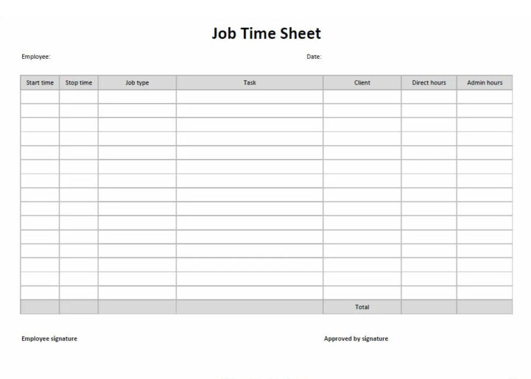 Timesheet Template With Job Description