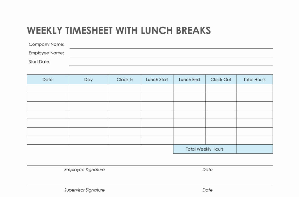 Timesheet Template With Lunch Break