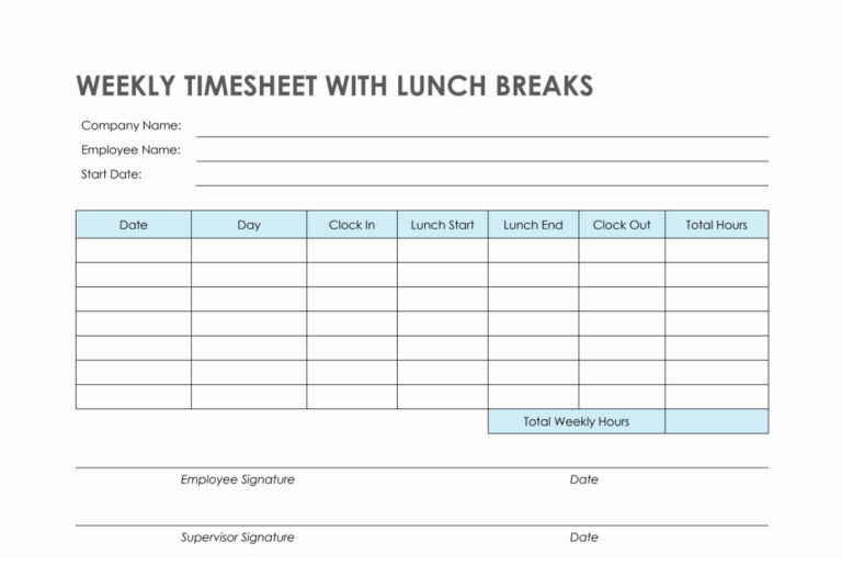 Timesheet Template With Lunch Break