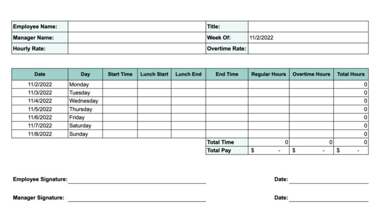 Free Printable Weekly Timesheet Template