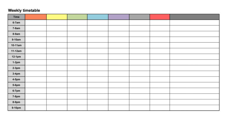 Free Printable Weekly Timetable Template