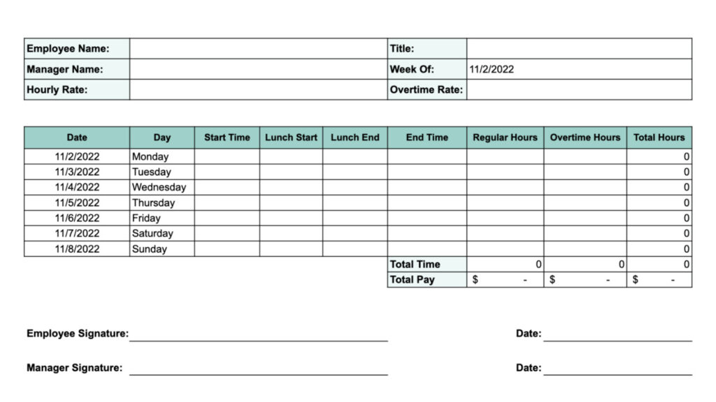 Free Printable Work Timesheet Template