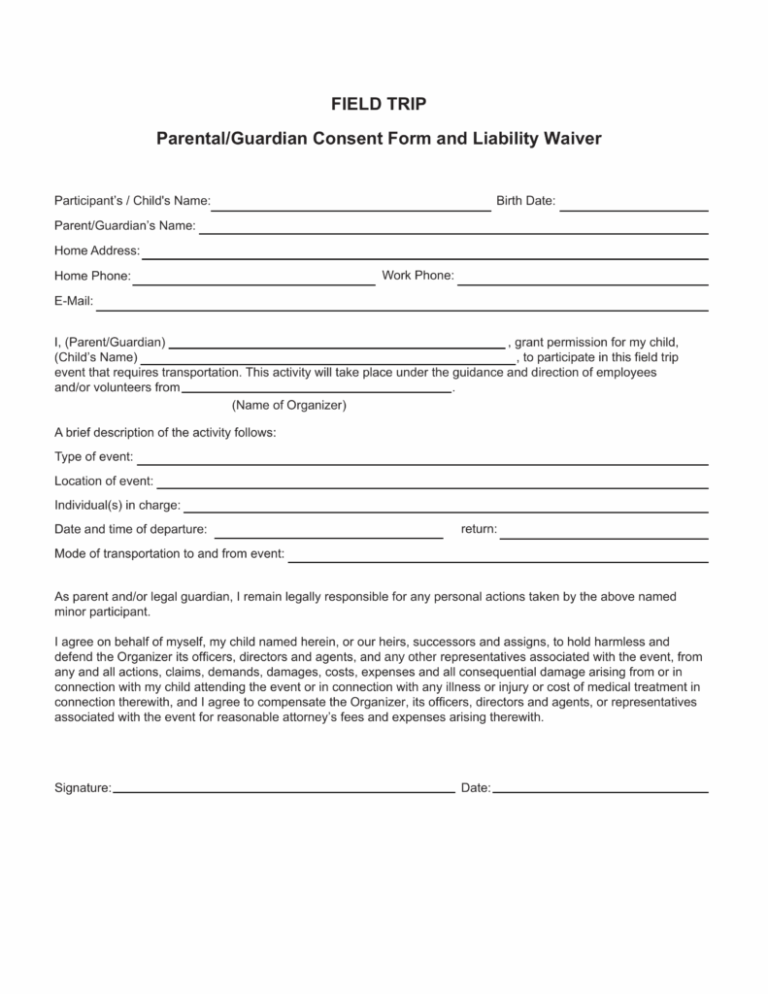 School Permission Slip Template (Word)