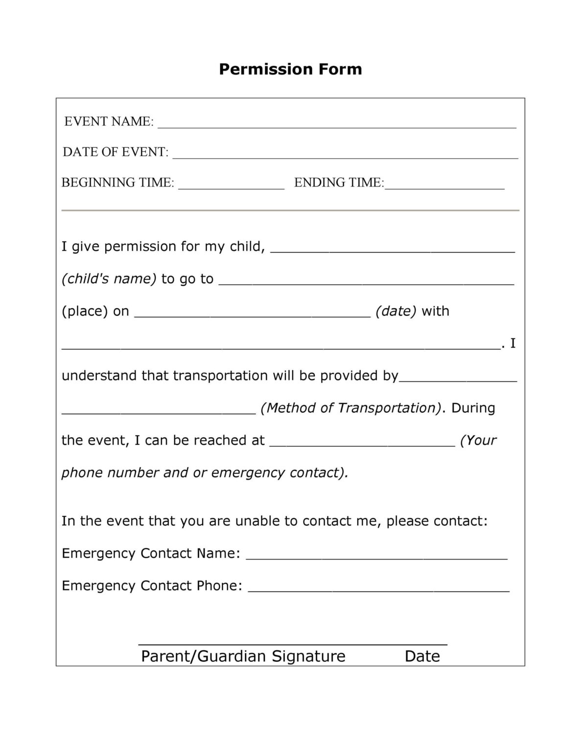 School Permission Slip Template (Word)