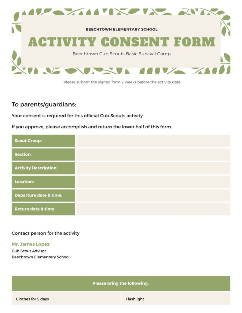 School Permission Slip Template (Word)