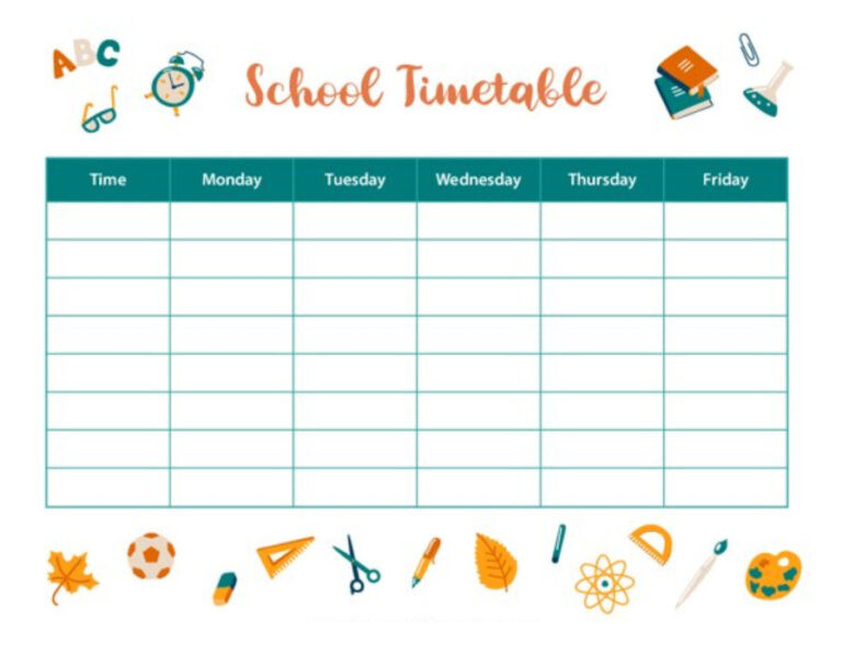 Free Printable School Timetable Template