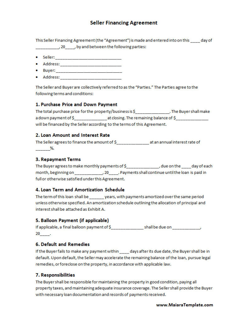 Seller Financing Agreement Template