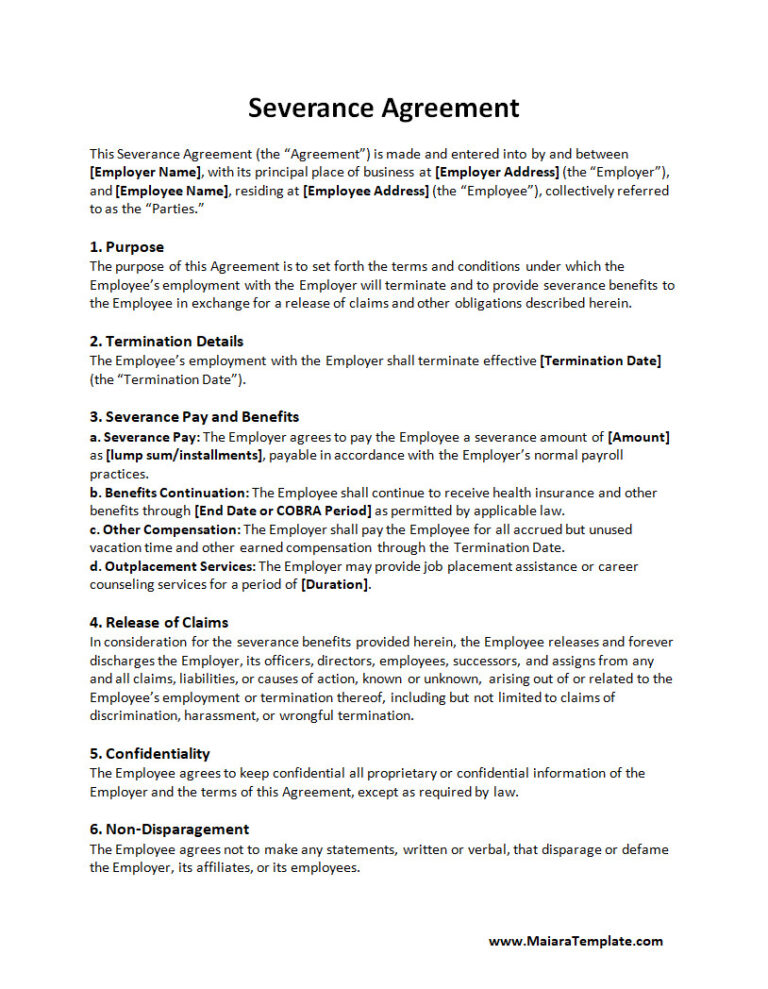 Free Severance Agreement Template (Word)