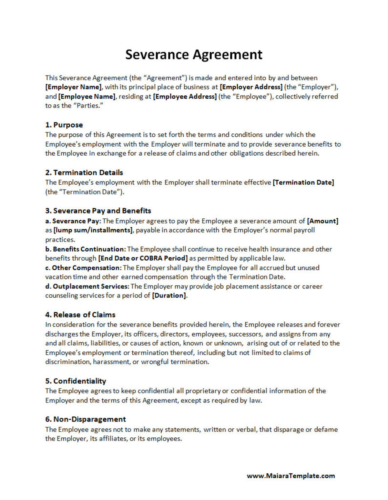 Free Severance Agreement Template (Word)