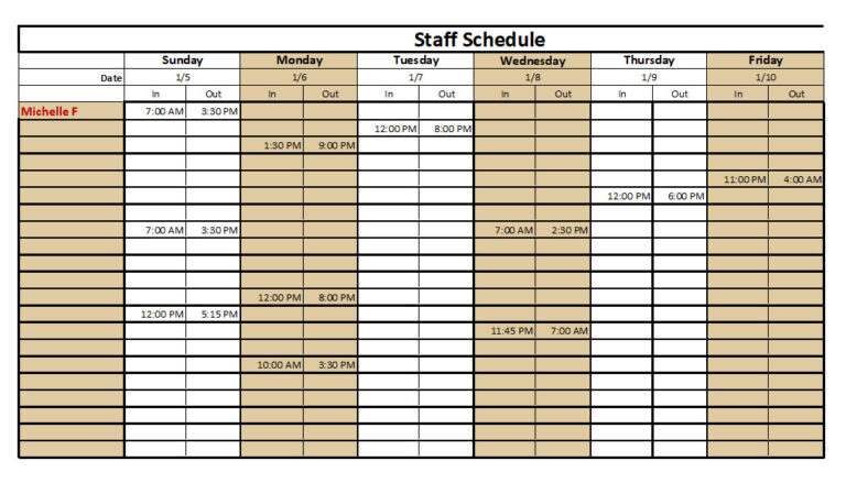 Free Editable Staff Schedule Template (Excel)