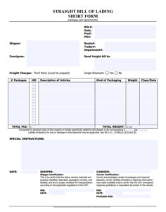 Printable Straight Bill of Lading Form