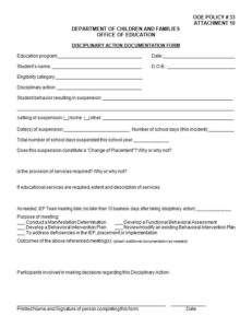Printable Student Disciplinary Action Form