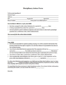 Printable Student Disciplinary Action Form