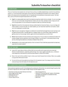 Substitute Teacher Checklist Template