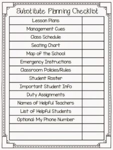Substitute Teacher Checklist Template