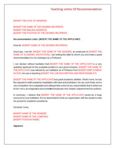 Teacher Letter of Recommendation Template (Word)