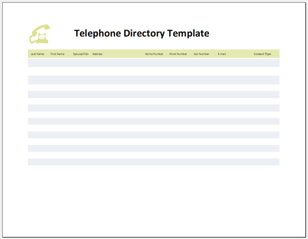 Free Printable Telephone Directory Template