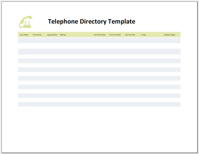 Free Printable Telephone Directory Template