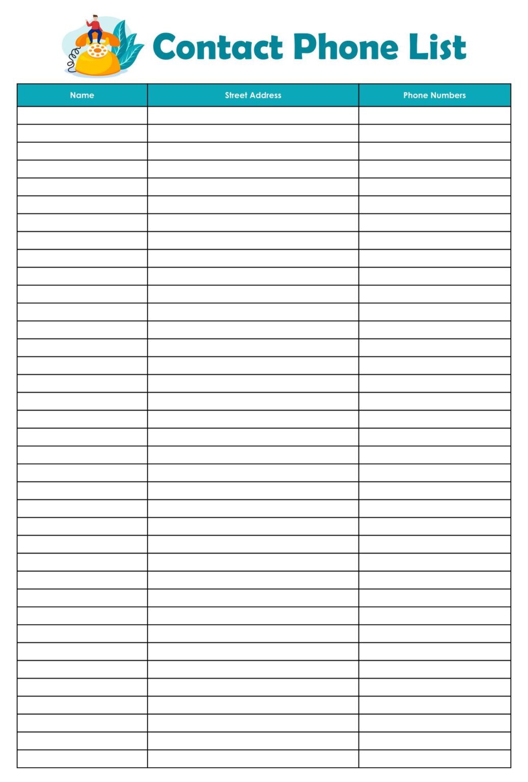 Free Printable Telephone Directory Template