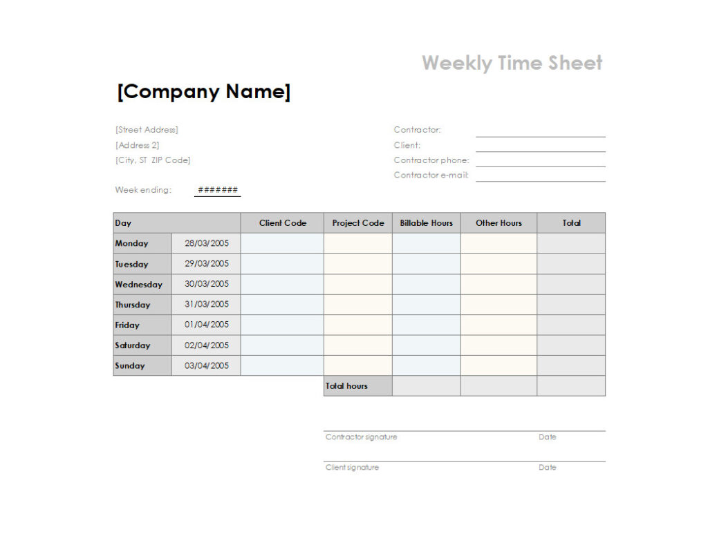 Timesheet Template For Multiple Projects