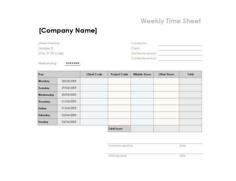 Timesheet Template For Multiple Projects
