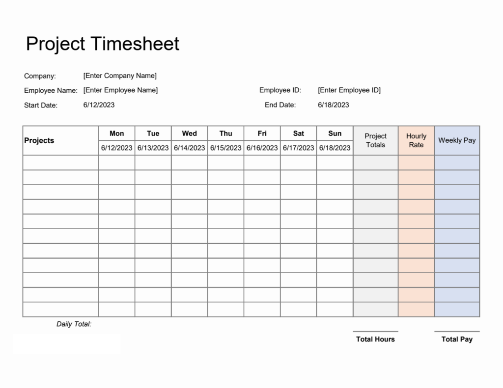 Timesheet Template For Multiple Projects