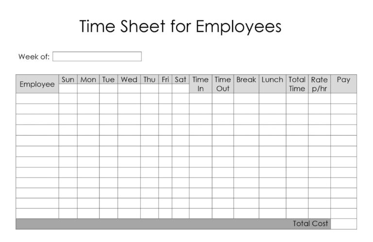 Timesheet Template With Lunch Break