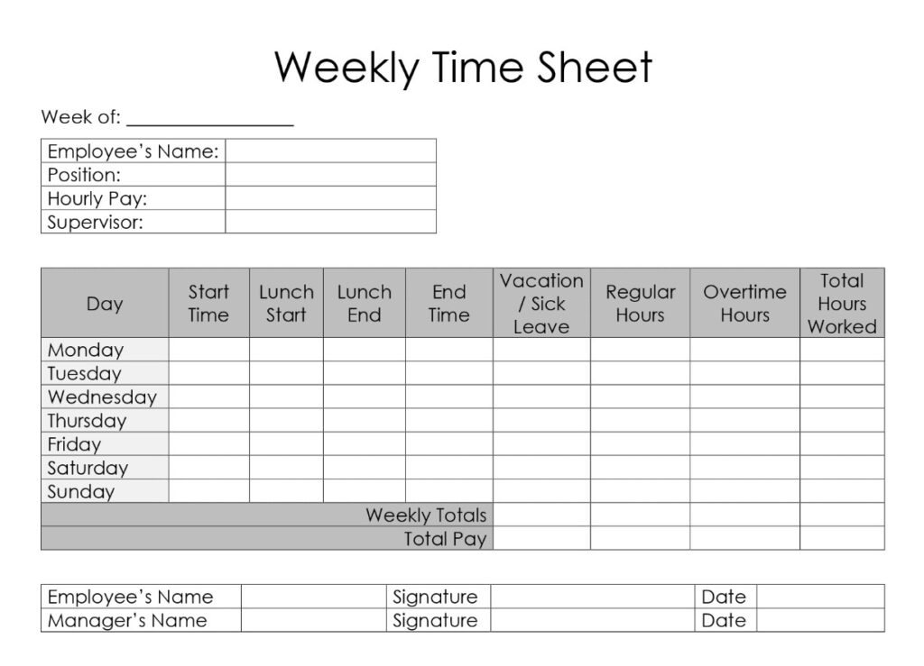 Timesheet Template With Lunch Break