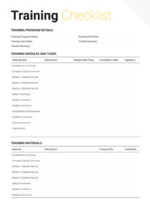 Free Printable Training Checklist Template