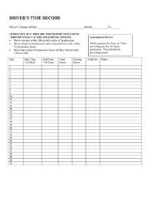 Printable Truck Driver Timesheet Template