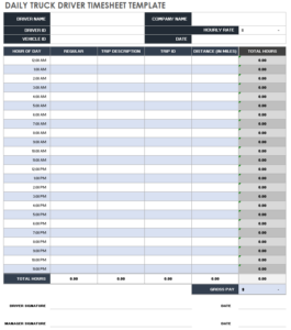 Printable Truck Driver Timesheet Template