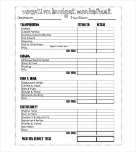 Free Printable Vacation Budget Template