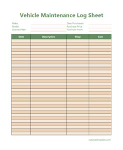 Printable Vehicle Maintenance Log Template