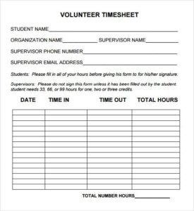 Free Printable Volunteer Timesheet Template