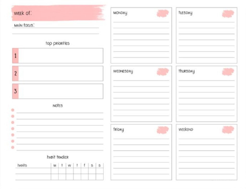 Free Printable Weekly Task List Template
