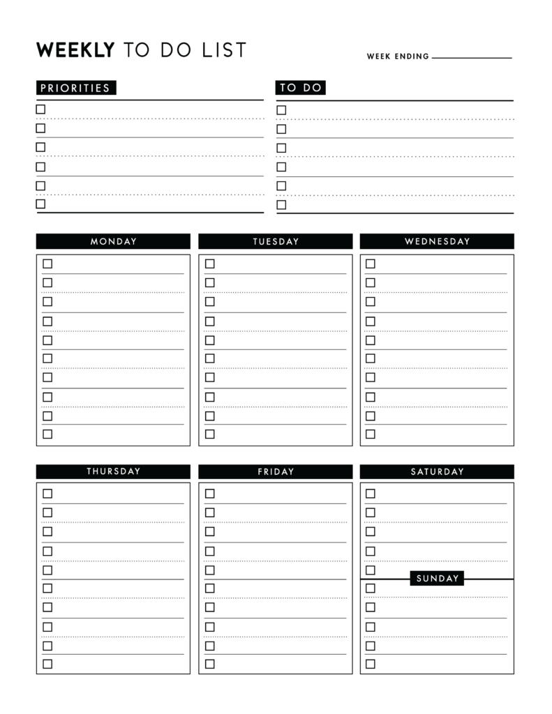 Free Printable Weekly Task List Template