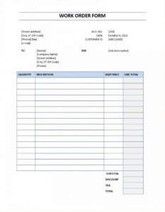 Free Printable Work Order Template