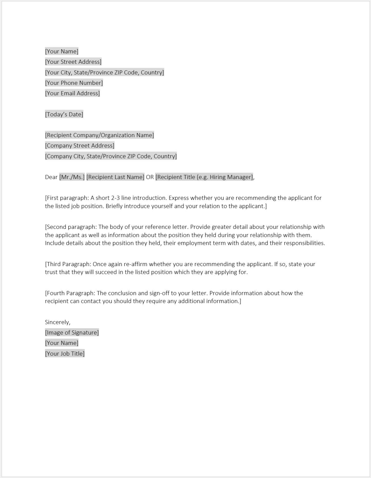 Work Reference Letter Template (Word)
