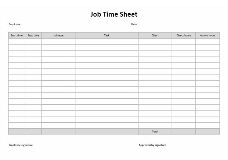 Free Printable Work Timesheet Template