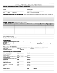 Printable Yearly Physical Examination Form