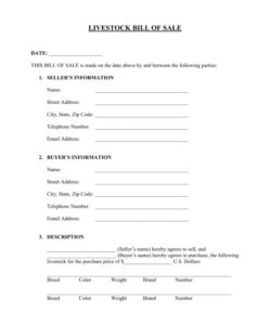 Printable Livestock Bill of Sale Template
