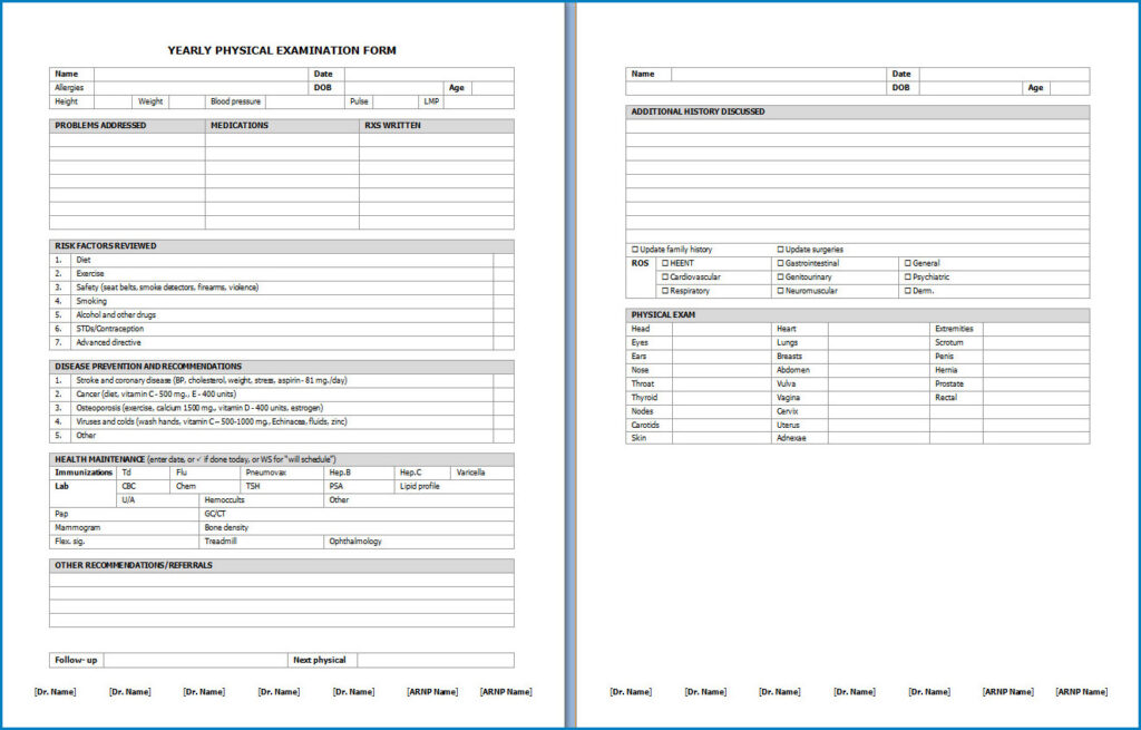 Printable Yearly Physical Examination Form